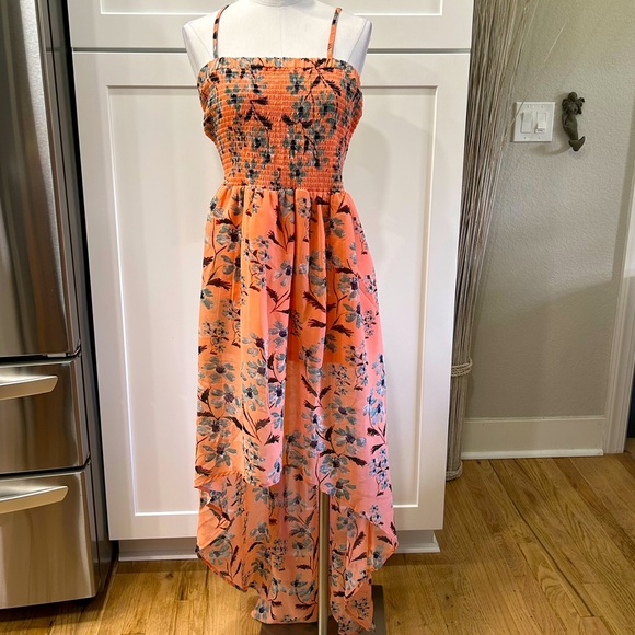 Dresses | Orange Print Maxi Dress With Spaghetti Straps And Gathered ...